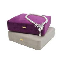 China Luxury Velvet Pearl Necklace Gold Buckle Rectangular Jewelry Box Customized Plastic Packaging Gift Box Ring  Mother's Day for sale