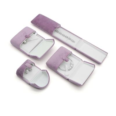 China Factory Wholesale High-end Velvet Customized Color Jewelry Set Hidden Button Open Square Earrings Pendant Necklace Bracelet Box for sale