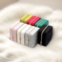 China Tufeng Luxury Customized Logo Small Portable Square Zipper Closure Velvet Jewelry Ring Earrings Necklace Storage Box Display for sale