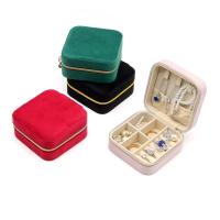 China Tufeng Luxury Customized Logo Small Portable Square Zipper Closure Velvet Jewelry Ring Earrings Necklace Storage Box Display for sale