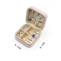 China Tufeng Luxury Customized Logo Small Portable Square Zipper Closure Velvet Jewelry Ring Earrings Necklace Storage Box Display for sale