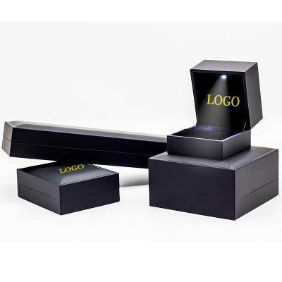 China Luxury Black Customized Jewelry Box LED Light Ring Box Velvet Necklace Jade Bracelet Earrings Jewelry Packaging Box Wholesale for sale