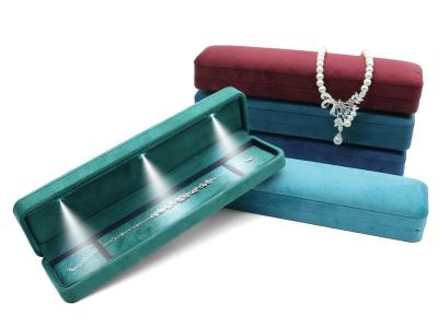 China Wholesale Custom Logo Classic Luxury Rectangle Long Chain Jewelry Box Bracelet Storage Velvet LED Necklace Ring Gift Valentine's for sale