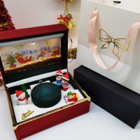 China Luxury Handmade Square Velvet Jewelry Box with LED Music Gift Set for Rotary Ring Necklace Custom Music for sale