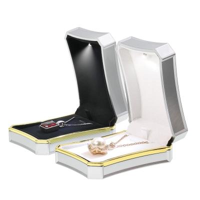 China Customizable Factory Luxury Square LED Light Velvet Lining Necklace Jewelry Box Gift Box for Premium Jewelry Packaging for sale