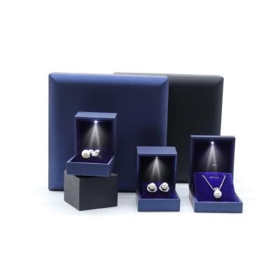 China Ring Packaging Box Luxury Modern Square Black Customized Necklace Jewelry Drawer Box with LED Light for Valentine's Day for sale