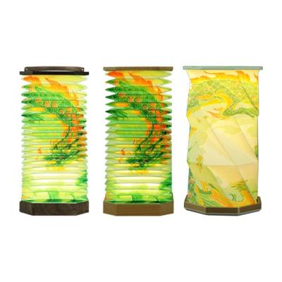 China 3500K Desk Origami Crinkle Paper Square Floor Lamp Rotating Dragon Boat Printing for sale