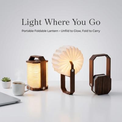 China Desk Aesthetic Foldable Paper Lamp Wood ABS Frame 1200mAh Portable Handheld Nightstand Lamp Cozy Warm Glow for Bedroom Wholesale for sale
