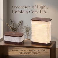 China Flat-Fold Rectangular Paper Lamp for Small Spaces Upright Expandable LED Light with Wood Base Type-C Rechargeable Space-Saver for sale