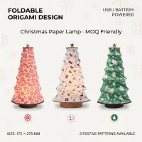China Modern USB Rechargeable Foldable Paper Christmas Tree Lamp Wooden Base Dimmable Touch Control Night Light for Home Bedroom Decor for sale