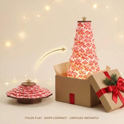 China Modern USB Rechargeable Foldable Paper Christmas Tree Lamp Wooden Base Dimmable Touch Control Night Light for Home Bedroom Decor for sale