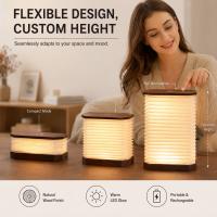 China Modern Rectangular Accordion Paper Lamp Stylish Upright Foldable LED Light with Wood Base Elegant Home Accent Piece for sale