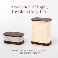 China Solid Hardwood Base Rectangular Folding Paper Light Vertical Expandable Lamp with Premium Paper Shade USB Rechargeable for sale