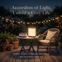China Square Upright Accordion Fold Paper Lamp Walnut Wood Base USB Rechargeable Dimmable LED Night Light Wholesale Home Decor for sale