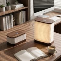 China Square Upright Accordion Fold Paper Lamp Walnut Wood Base USB Rechargeable Dimmable LED Night Light Wholesale Home Decor for sale