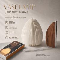 China Eco-Friendly Vase Shaped Paper Lamp with Flower Tube, USB Rechargeable LED Dimmable Night Light, Home Decor for Bedside Table for sale
