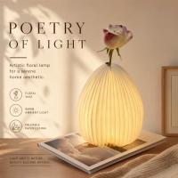 China Eco-Friendly Vase Shaped Paper Lamp with Flower Tube, USB Rechargeable LED Dimmable Night Light, Home Decor for Bedside Table for sale