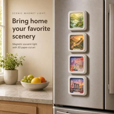 China Switch-Shaped Magnetic Click Light 3D Paper-Cut Scenic Fridge Magnet Lamp USB Rechargeable LED Night Light Travel Souvenir for sale