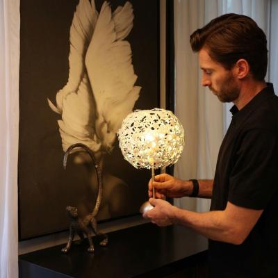 China Minimalist Metal Base LED Flower Ball Table Lamp USB-C Rechargeable 6-8Hrs Night Light Adjustable Desk Lamp for Bedside for sale