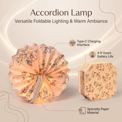China Cordless ABS Folding Paper Lamp Wireless Charging Touch Control Dimmable LED Accordion Light for Home Hotel Restaurant Deco for sale
