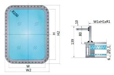 China A60 Class Fireproof Aluminium Boat Window 1600x1000mm Custom Ship Window for sale