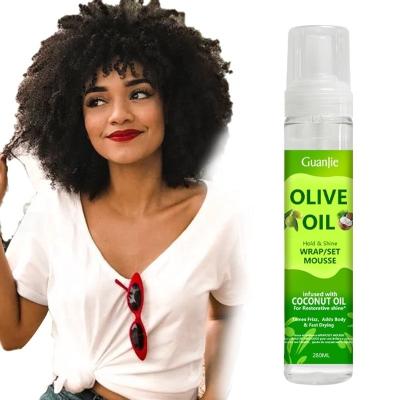 China Strong Hold Olive Oil Mousse Wrap Non Flaking Foam Hair Curl Mousse For Women for sale