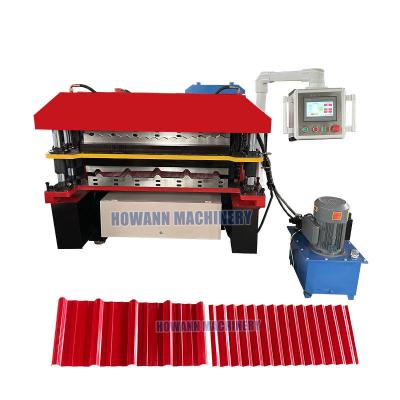 China Howann Automatic Roll Forming Machine with 350H Steel Base Chassis, 80mm Roller Shafts, and Touchscreen PLC for Color Coated Roof Sheets for sale