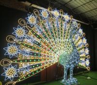 China Outdoor 3D LED Peacock Sculpture 4m x 6m 300W for Christmas Wedding Festival Decoration for sale