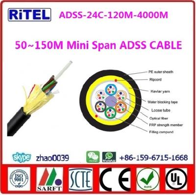 China ADSS fiber optic cable ADSS-48C, 50~150M mini span, SINGLE PE SHEATH for 10kv,35kv for sale