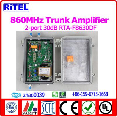 China 860MHz 2-PORT OUTPUT 30dB gain CATV/MATV Trunk Amplifier/Booster RTA-F8630DF with ATT, EQ for sale