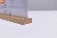 China Beech Wood Wooden Base T Shape Clear Acrylic Sign Holder Wedding Menu Card Display for sale