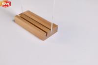 China Beech Wood Wooden Base T Shape Clear Acrylic Sign Holder Wedding Menu Card Display for sale
