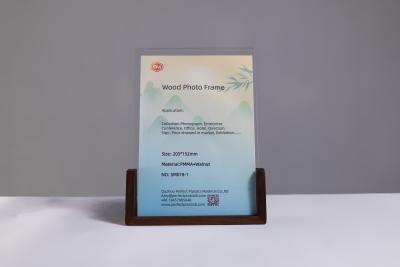 China Solid Color Beech Photo Frame Desk U Shaped A5 Acrylic Photo Frame with Wood Base for sale
