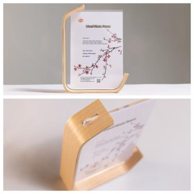 China New Product Clear L Shape Acrylic Photo Picture Frame with Wood Base Advertising Poster for sale