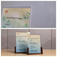 China Vertically Oriented Top Insert Tabletop Acrylic Photo Frame With Wood Base for sale