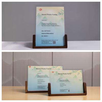 China 4x6 Double Side Acrylic Photo Frame with Brown Wood Base for Wedding for sale