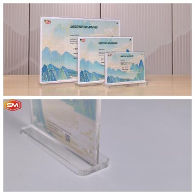 China Magnetic Acrylic Frames T Shape Triangular Wooden Base Acrylic Block Photo Frame Acrylic Photo Holders Plexiglass Photo Frames for sale
