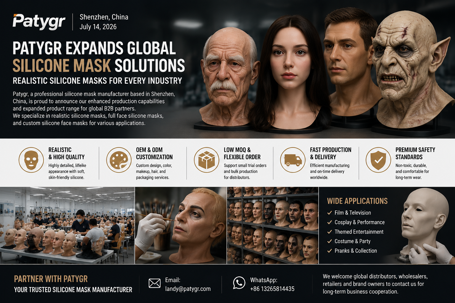 Patygr Expands Global Silicone Mask Manufacturing Solutions for Realistic Costume, Film and Entertainment Markets