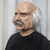 China Adult Full Head Bald Old Man Mask with White Hair for Celebrity Party Cosplay Accessory Grandpa Costume with Wig and Beard for sale