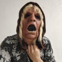 China Realistic Creepy Scream Man Hood Mask Rubber Open Mouth Halloween Painful Old Man Costume Accessory for Parties for sale