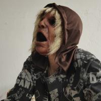 China Realistic Creepy Scream Man Hood Mask Rubber Open Mouth Halloween Painful Old Man Costume Accessory for Parties for sale