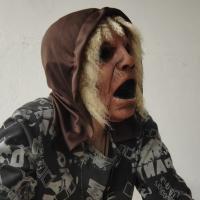 China Realistic Creepy Scream Man Hood Mask Rubber Open Mouth Halloween Painful Old Man Costume Accessory for Parties for sale