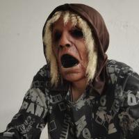 China Realistic Creepy Scream Man Hood Mask Rubber Open Mouth Halloween Painful Old Man Costume Accessory for Parties for sale