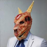 China Realistic Goat Skull Demon Mask with Hyper-Detailed Latex Surface Poseable Ribbed Horns and Hollowed-Out Eye Sockets for sale