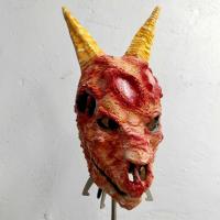China Realistic Goat Skull Demon Mask with Hyper-Detailed Latex Surface Poseable Ribbed Horns and Hollowed-Out Eye Sockets for sale