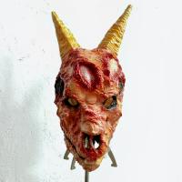 China Realistic Goat Skull Demon Mask with Hyper-Detailed Latex Surface Poseable Ribbed Horns and Hollowed-Out Eye Sockets for sale