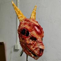 China Realistic Goat Skull Demon Mask with Hyper-Detailed Latex Surface Poseable Ribbed Horns and Hollowed-Out Eye Sockets for sale