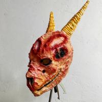 China Realistic Goat Skull Demon Mask with Hyper-Detailed Latex Surface Poseable Ribbed Horns and Hollowed-Out Eye Sockets for sale