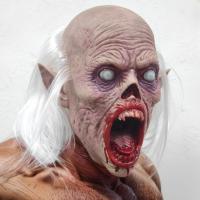 China Max 128 chars Horror Zombie Mask with Long White Hair, Bloody Open Mouth Latex Vampire Ghoul Mask for Halloween Cosplay Costume Party for sale