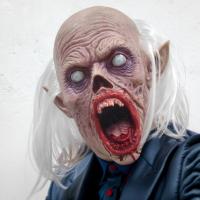 China Max 128 chars Horror Zombie Mask with Long White Hair, Bloody Open Mouth Latex Vampire Ghoul Mask for Halloween Cosplay Costume Party for sale